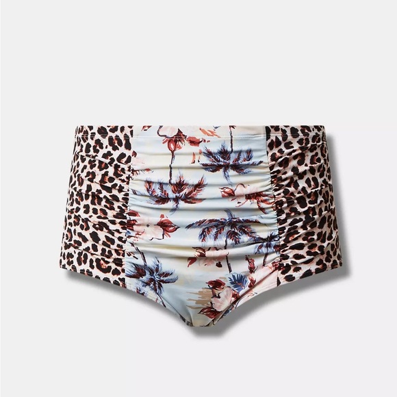 torrid | Swim | Torrid High Rise Ruched Swim Bottom Tropical Leopard ...